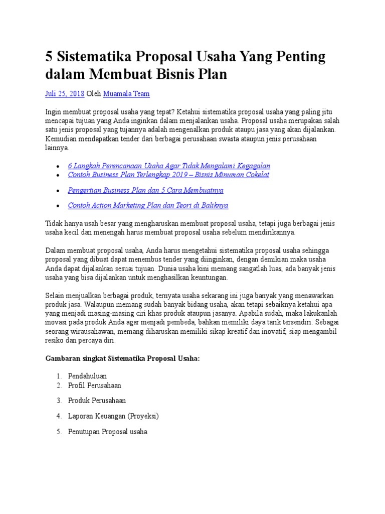 5 Sistematika Proposal Usaha Yang Penting Dalam Membuat Bisnis Plan | PDF