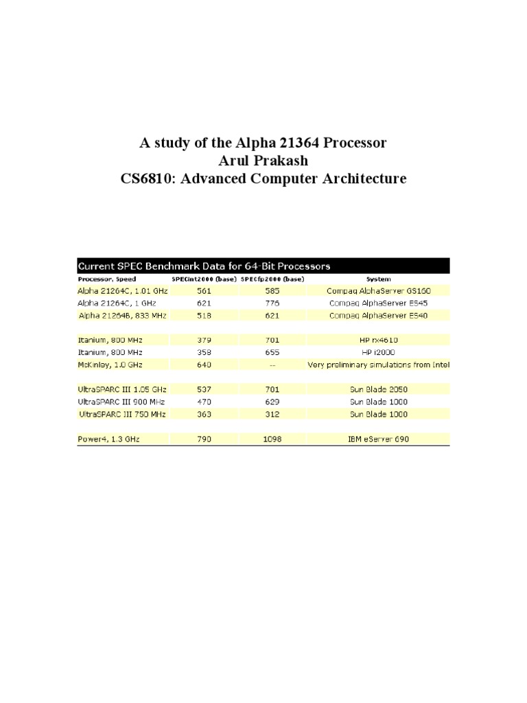 A Study of The Alpha 21364 Processor Arul Prakash CS6810: Advanced Computer Architecture | PDF ...