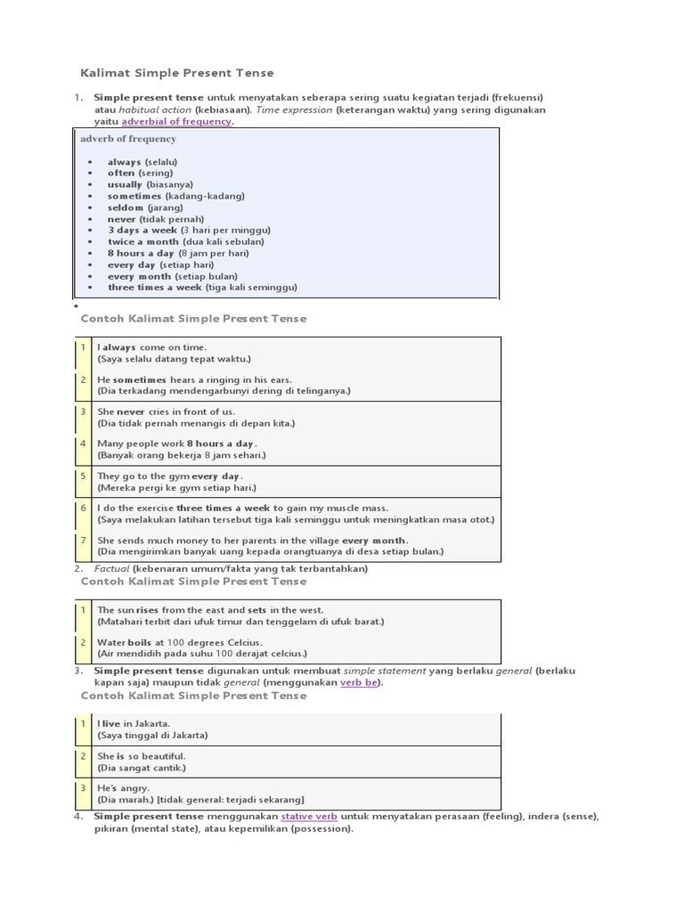 Contoh Kalimat Tenses dalam Bahasa Inggris | PDF