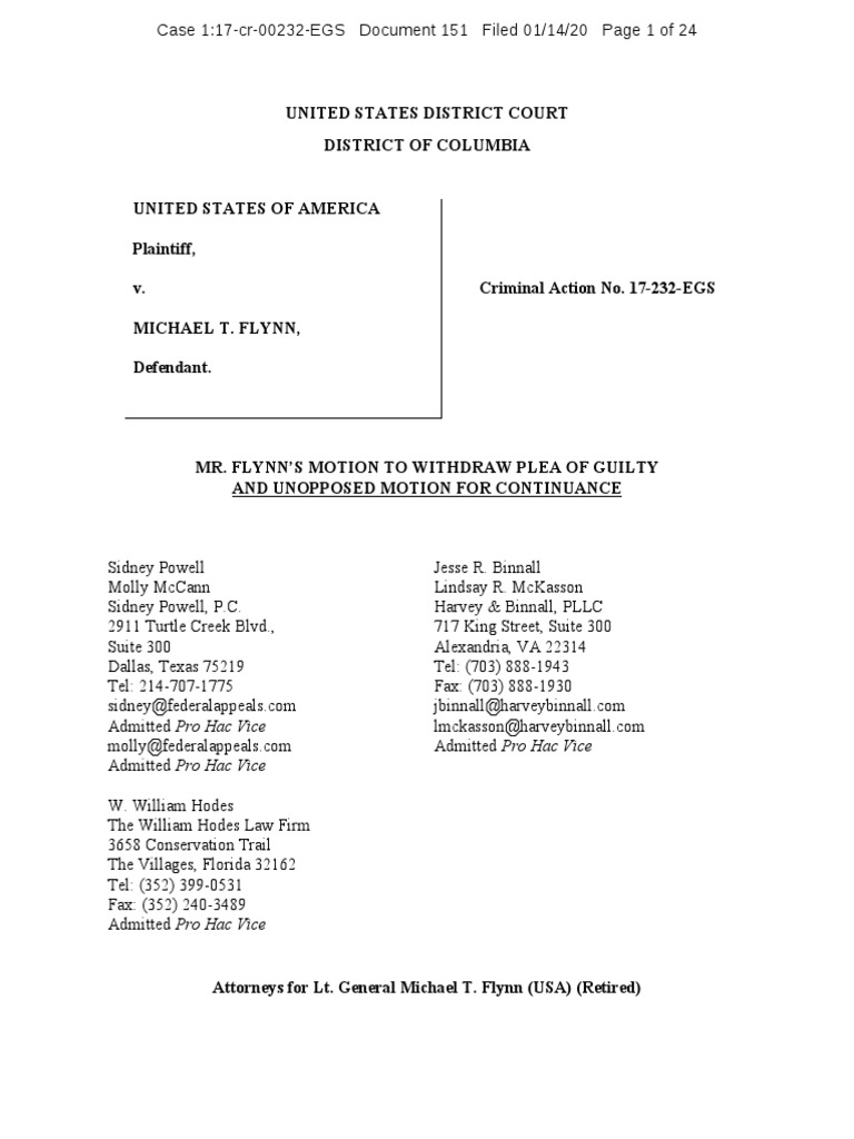 General Michael Flynn Seeks To Withdraw His Guilty Plea One Week Before ...