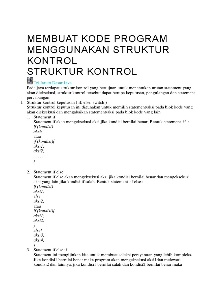 Struktur Kontrol dalam Pemrograman Java | PDF