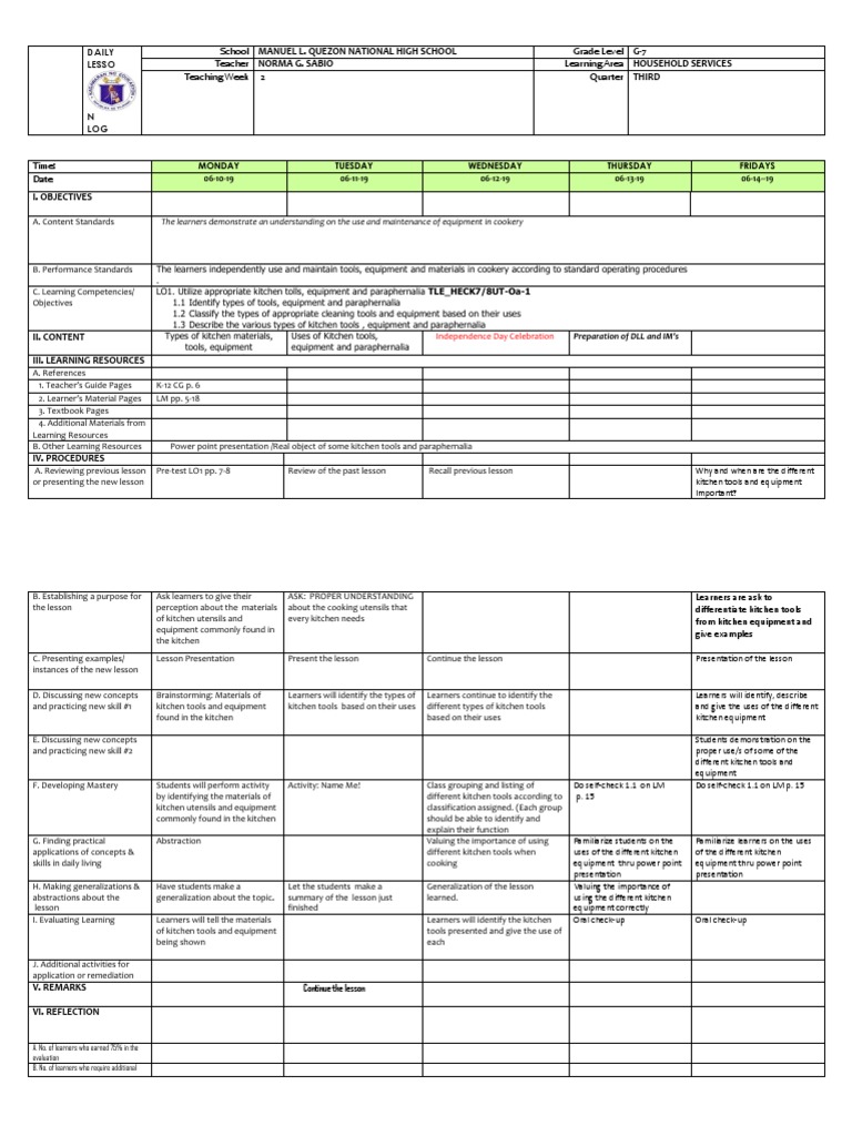 Daily Lesson Log in Tle 7-8 Third Quarter | PDF | Rubric (Academic ...