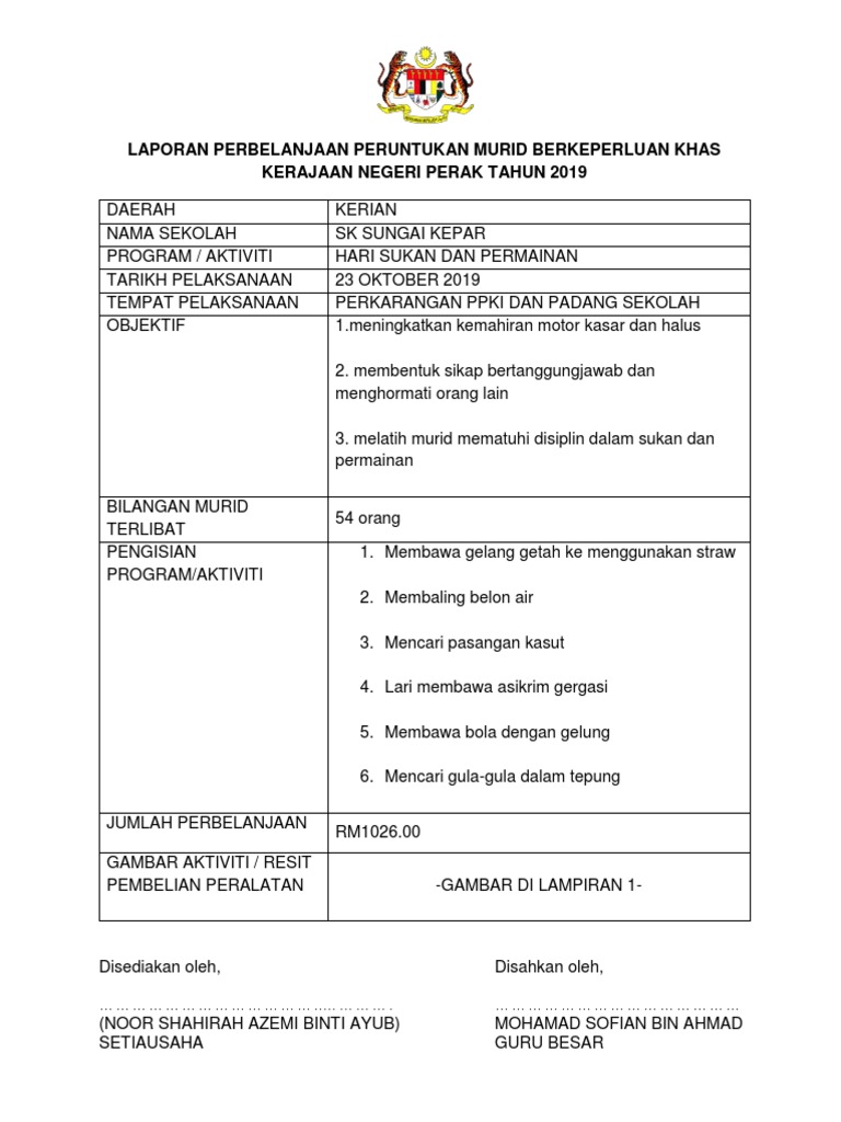 SUK-Laporan Perbelanjaan Peruntukan N.Perak - 2019 | PDF