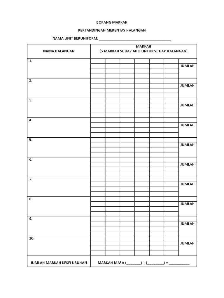 Borang Markah Merentas Halangan | PDF