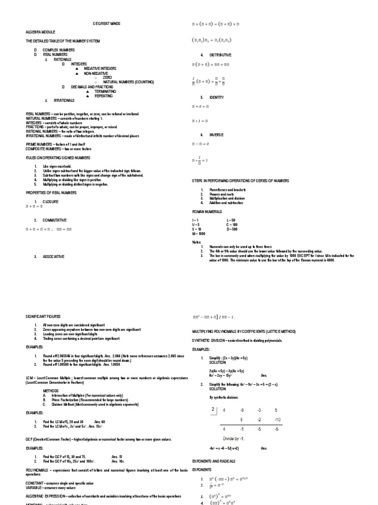 Algebra module rules and properties | PDF | Numbers | Fraction ...