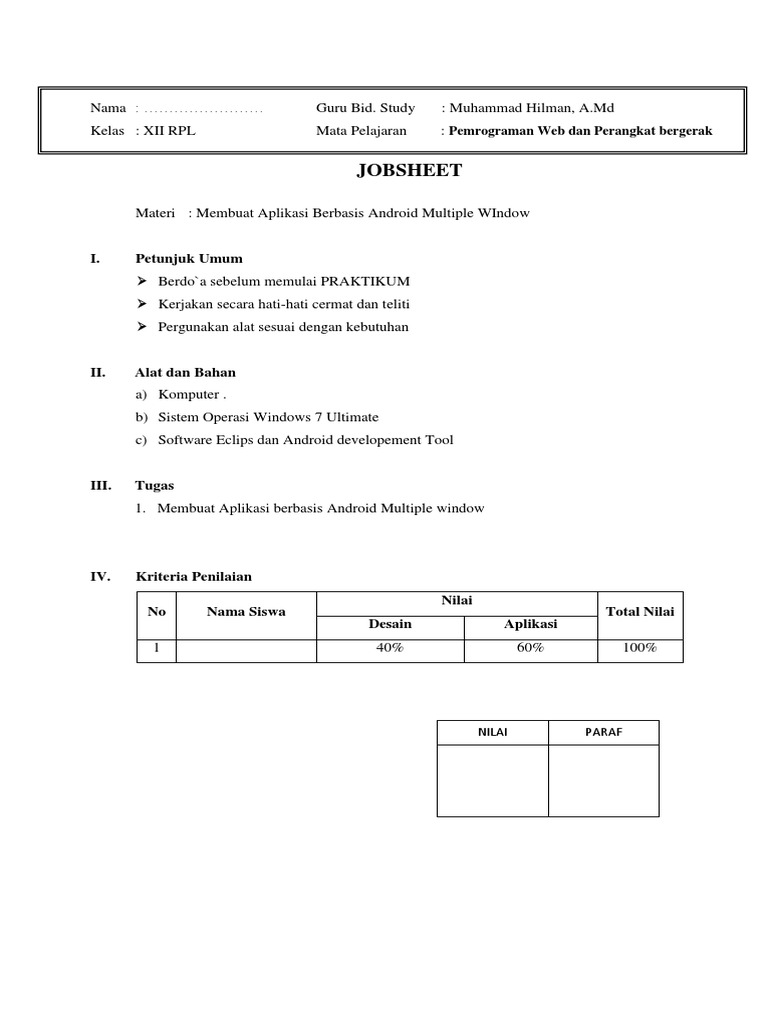 JOBSHEET Pemrograman Web Dan Mobile (PWPB) Kls XII | PDF
