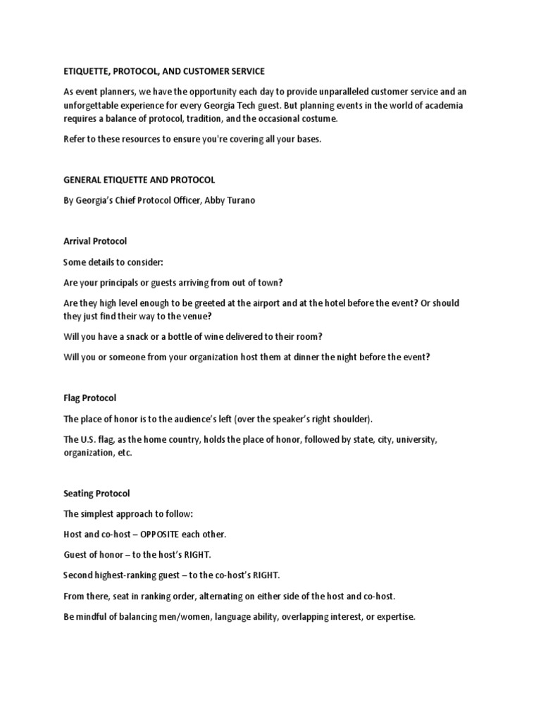 Etiquette, Protocol, and Customer Service | Download Free PDF ...