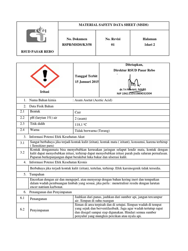 MSDS Asam Asetat dan Penanganannya | PDF