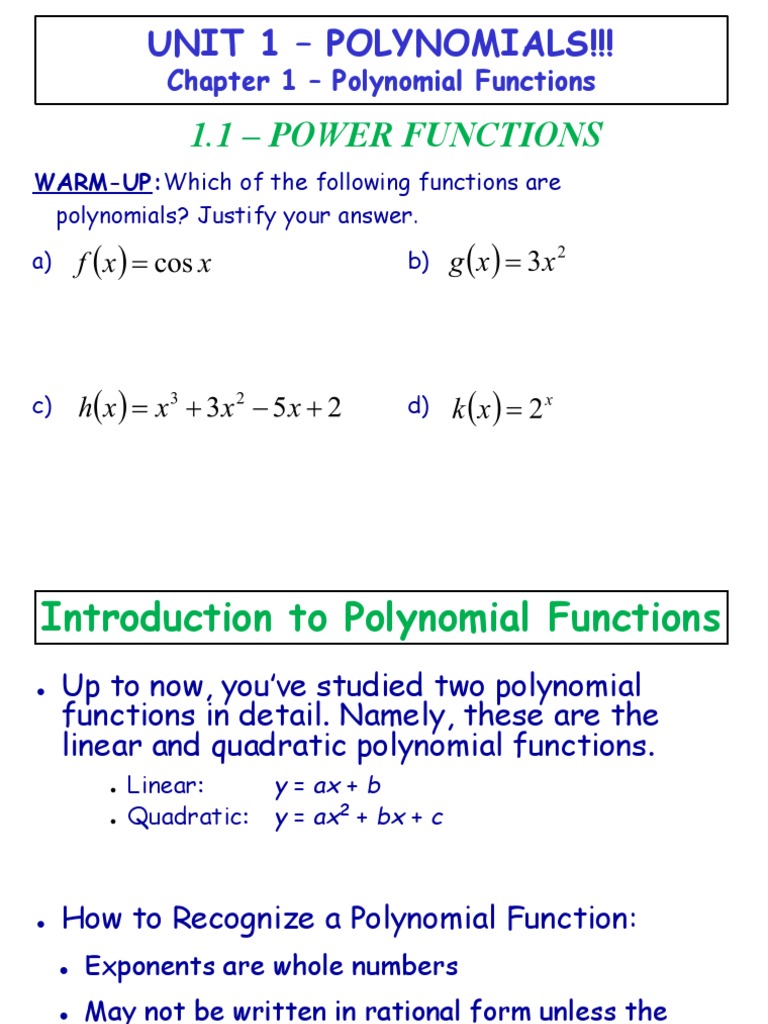 1.1 - Power Functions | PDF | Polynomial | Function (Mathematics)