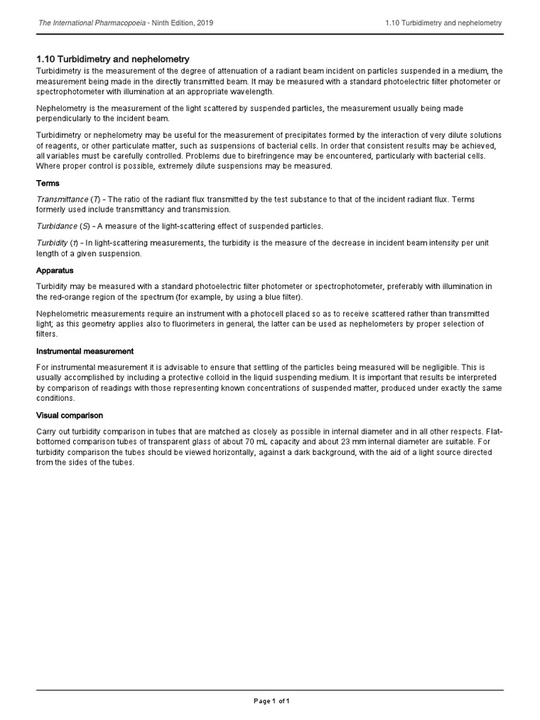 Measurement of Turbidity and Nephelometry: Principles, Apparatus, and ...