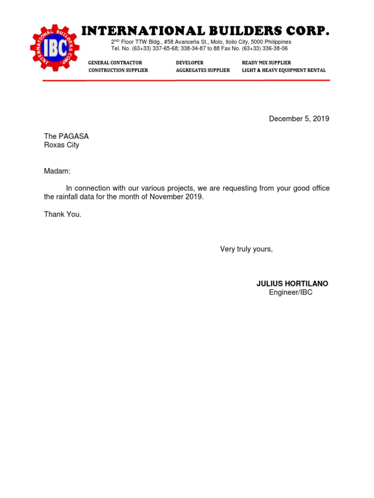 Pagasa Weather Data Request Letter Sample | PDF