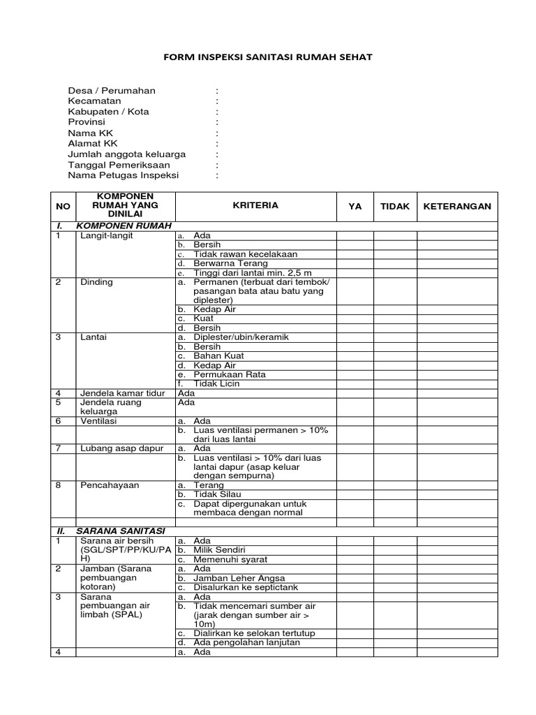 Form Inspeksi Sanitasi Rumah Sehat | PDF