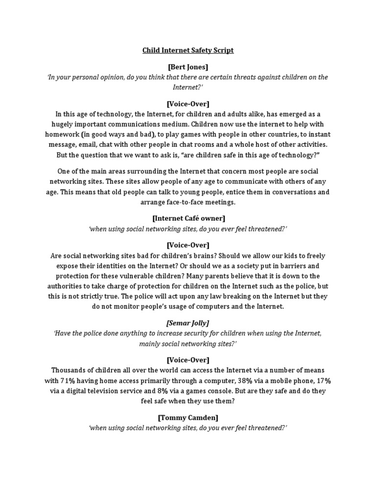 Child Internet Safety Script (Bert Jones) : (Semar Jolly) | PDF ...