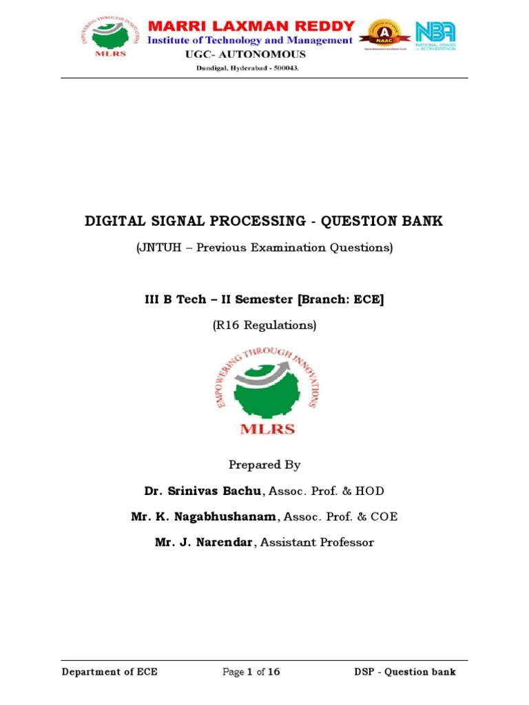 Updated DSP Question Bank - Dec 2019 | PDF | Discrete Fourier Transform ...