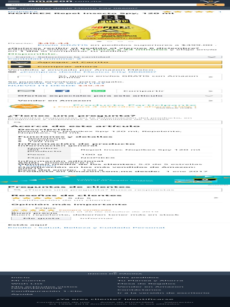 NOPIKEX Repel Insecto Spy, 120 ML Amazon - Com.mx Salud, Belleza y ...