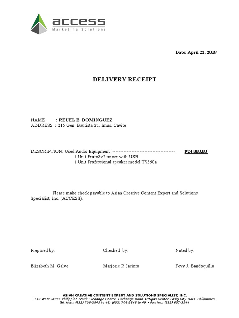 Delivery Receipt | PDF