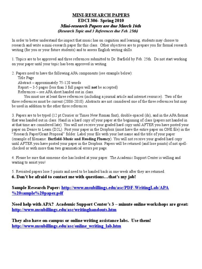 MINI-research Paper Directions | PDF | Academic Publishing | Learning