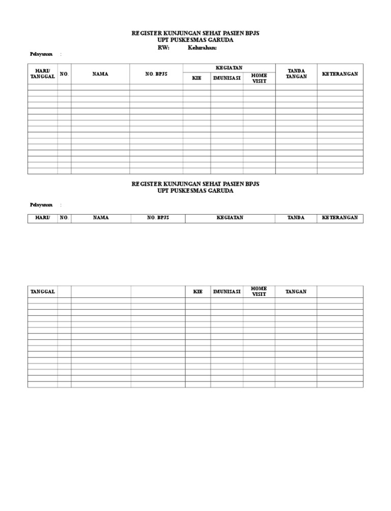 Register Kunjungan Sehat Pasien BPJS Rev | PDF