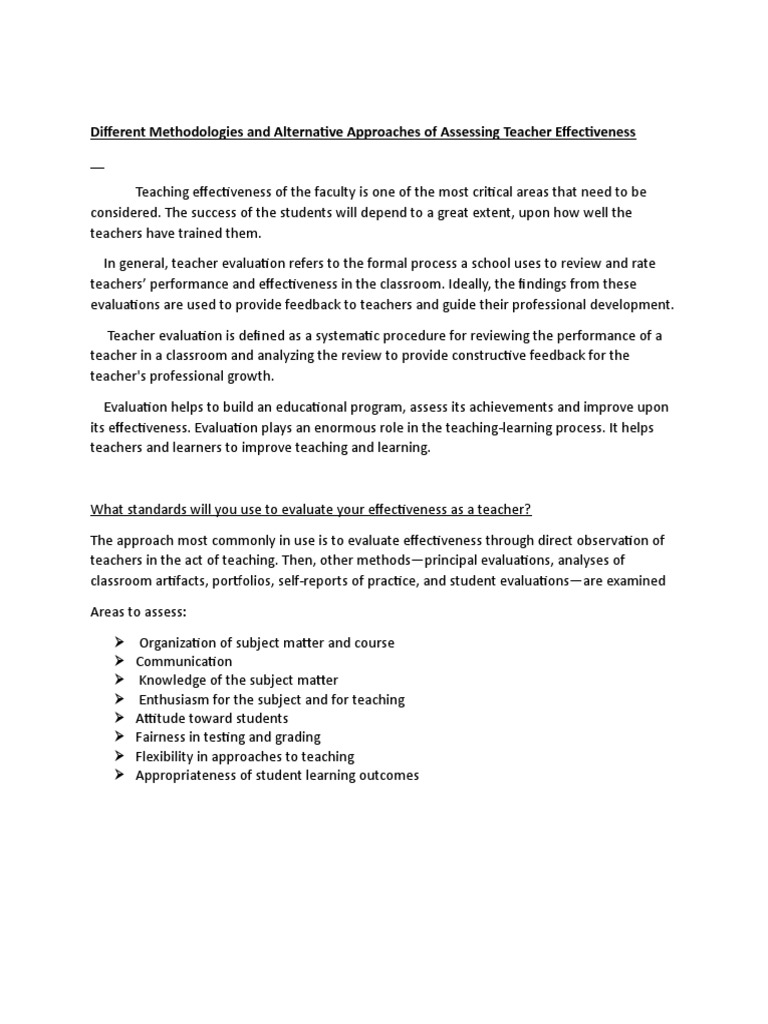 Methods of Evaluating Teaching | PDF | Mentorship | Teachers