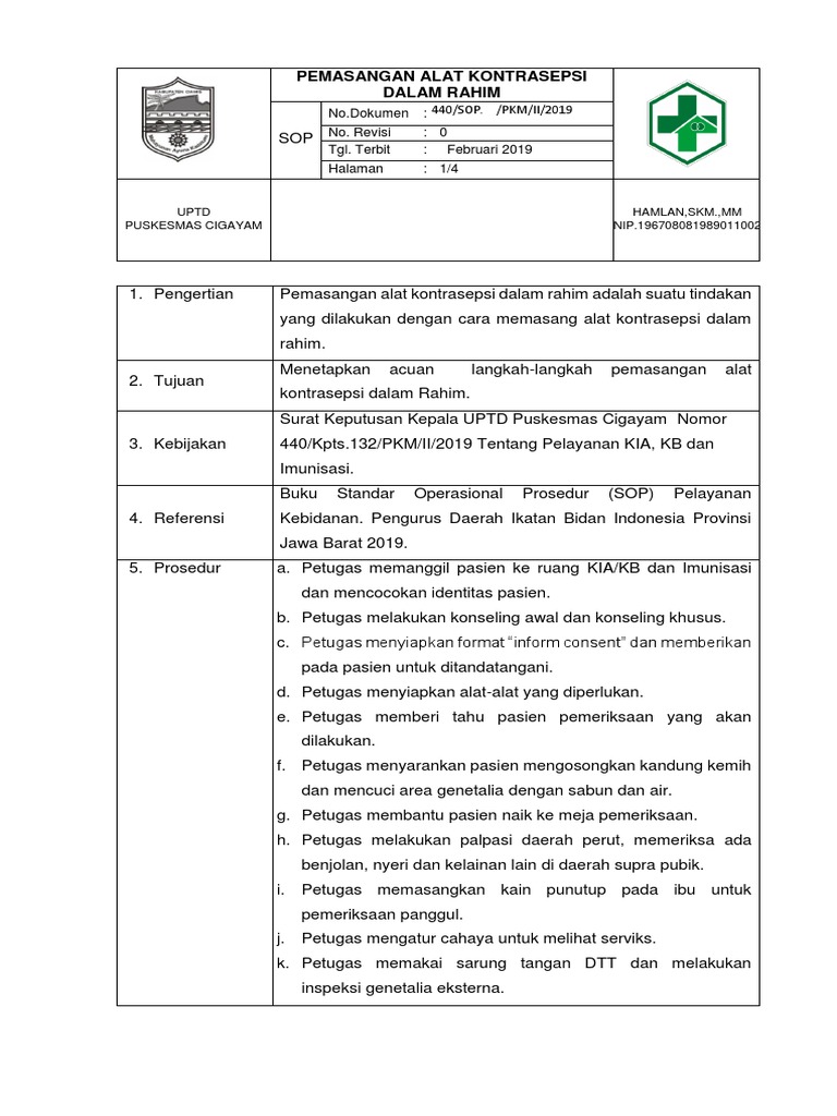 Sop Pemasangan Iud | PDF