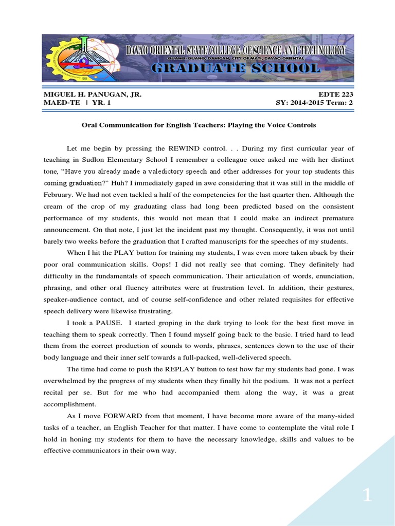 Reflection Paper Oral Communication | PDF | Speech | Psychological Concepts