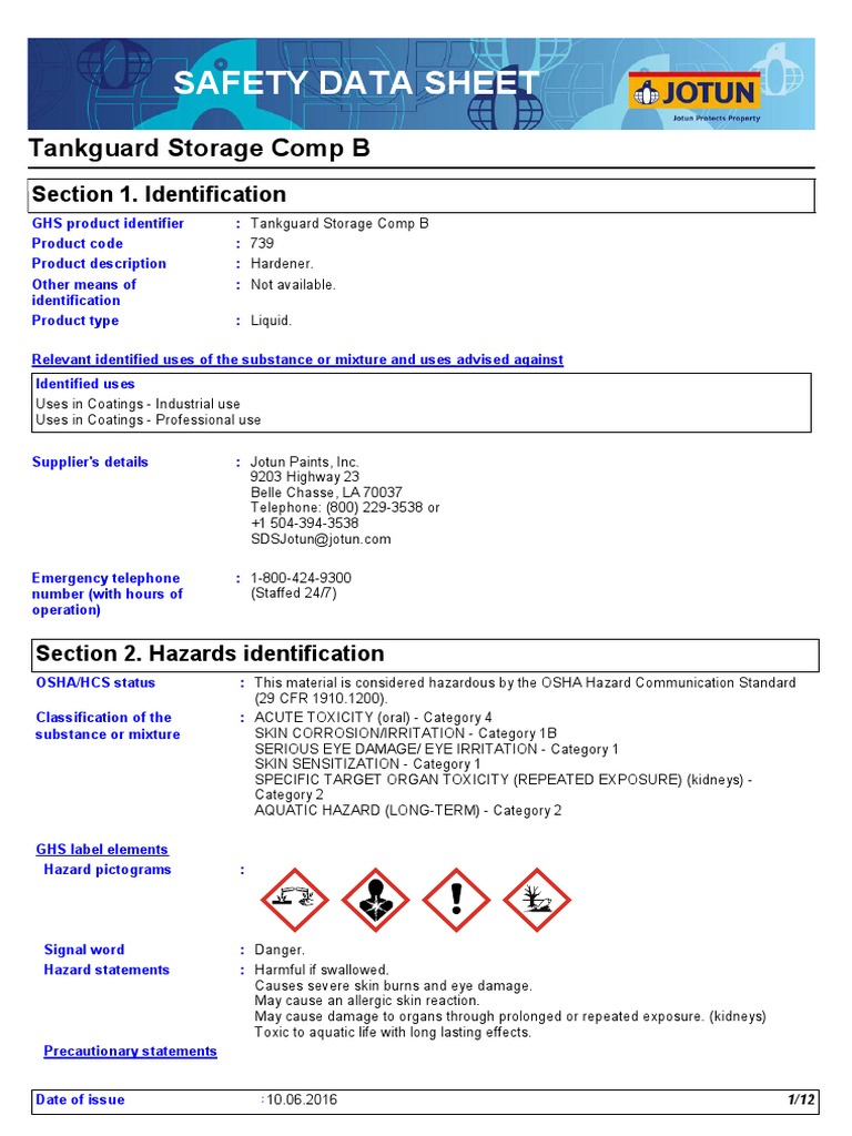 Tankguard Storage Comp B - Eng Safety Data Sheet | PDF | Toxicity ...