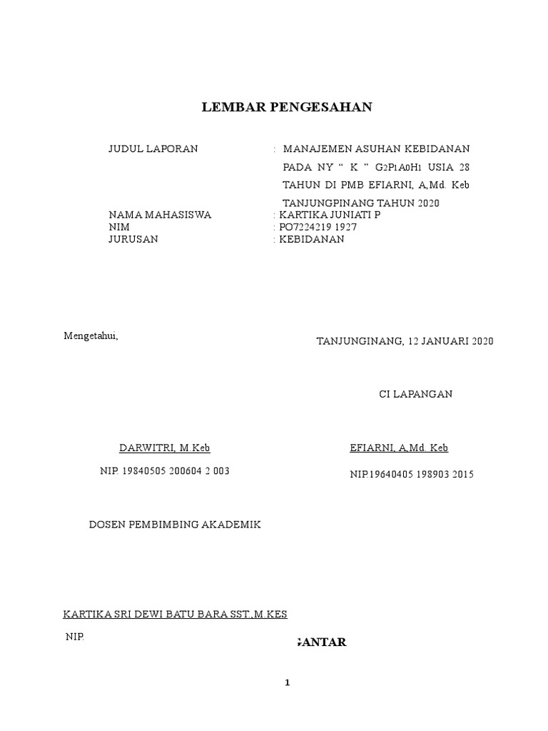 Lembar Pengesahan Kartika MKLH 1 | PDF