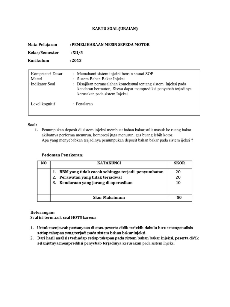 Kartu Soal HOTS TBSM | PDF