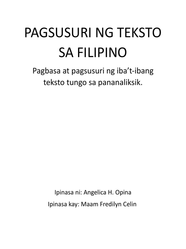 Pagsusuri NG Teksto Sa Filipino | PDF