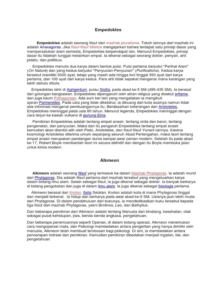 Pemikiran Empedokles dan Alkmeon | PDF | Ilmu Sosial