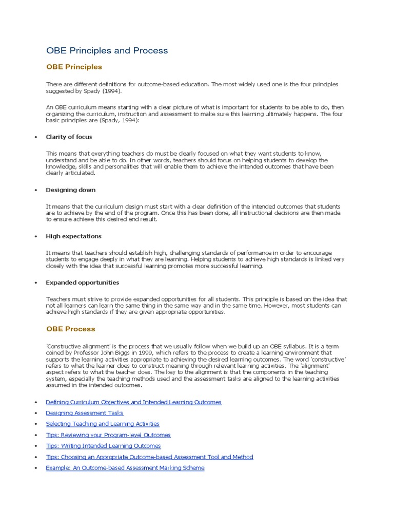OBE Principles and Process | PDF | Educational Assessment | Rubric ...