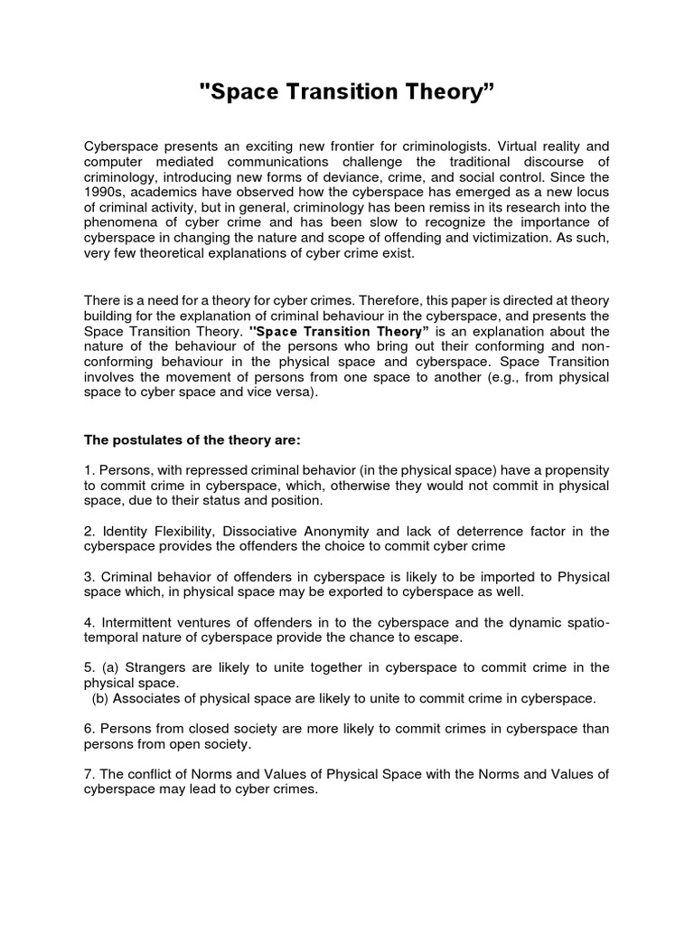 Space Transition Theory | PDF | Criminology | Cyberspace