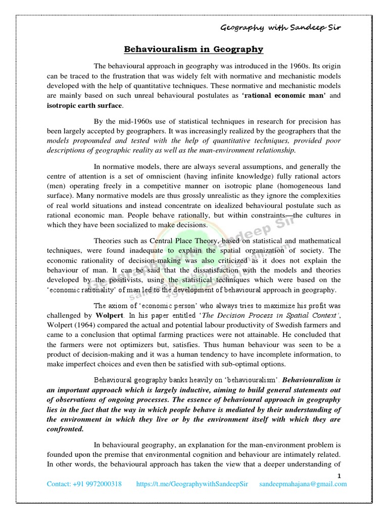 Behaviouralism | PDF | Geography | Behavior