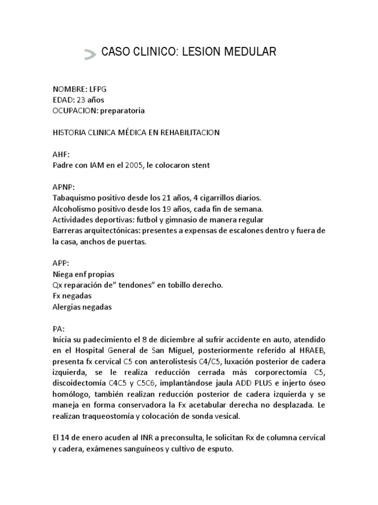 Caso Clinico Lesion Medular | PDF | Especialidades Medicas | Medicina CLINICA