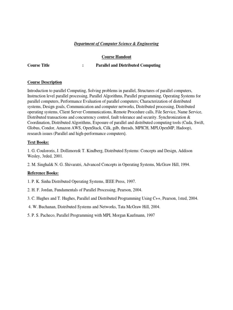 Parallel And Distributed Computing Handout Pdf Parallel Computing Distributed Computing