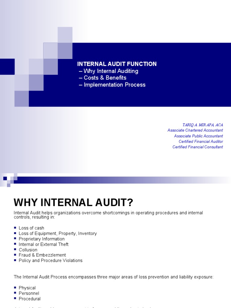 Internal Audit Function - Why Internal Auditing - Costs & Benefits ...