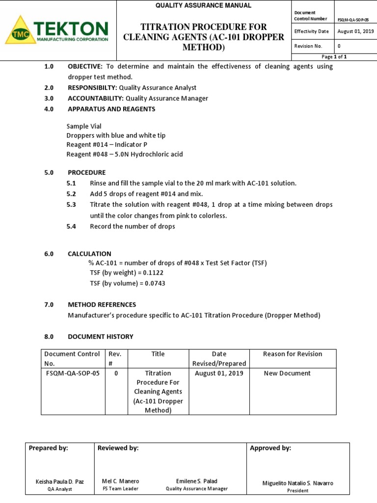 Ac 101 | PDF | Titration | Chemistry