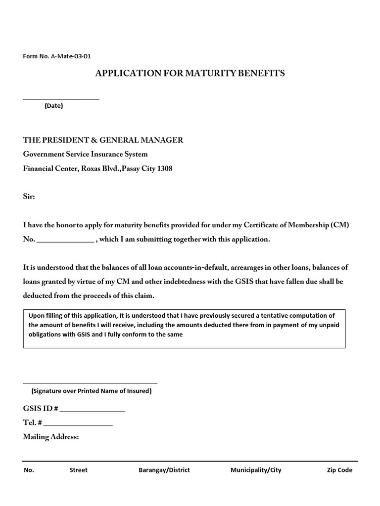 GSIS Form A-Mate-03-01 Application | PDF