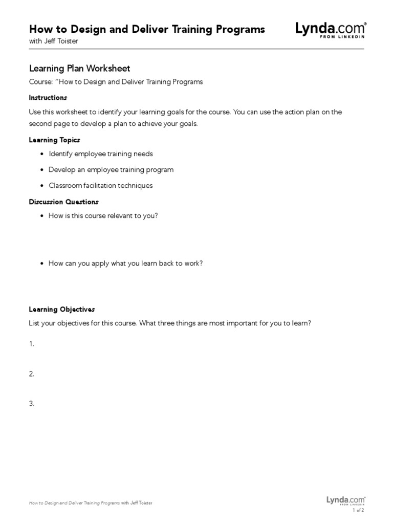 Learning Plan Worksheet | PDF