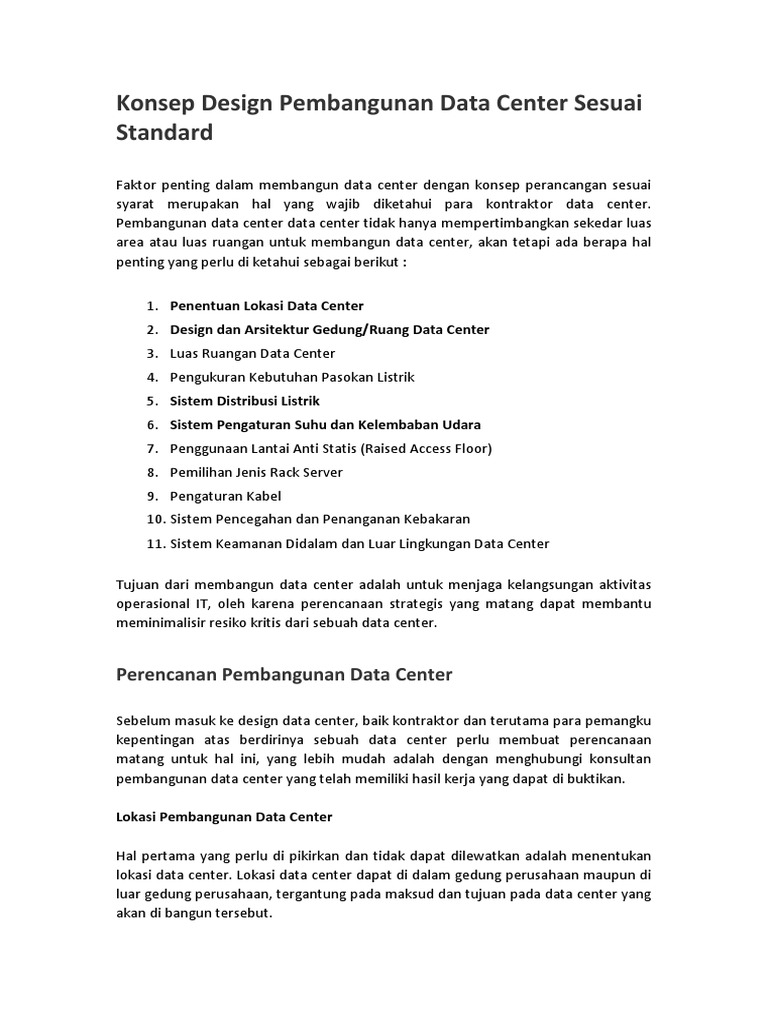Konsep Design Pembangunan Data Center Sesuai Stand Pdf