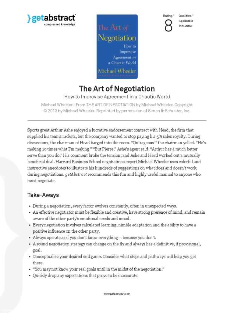 The Art of Negotiation Wheeler en 19691 | PDF | Negotiation | Cognitive Science
