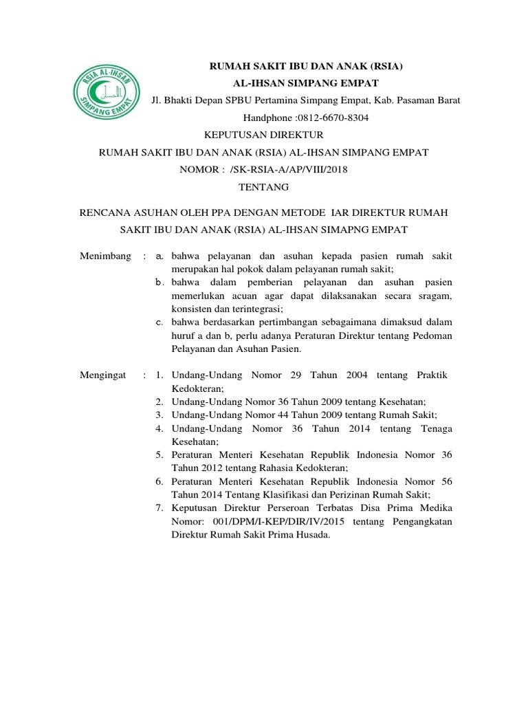Regulasi Tentang Rencana Asuhan Ppa Dengan Metode Iar | PDF