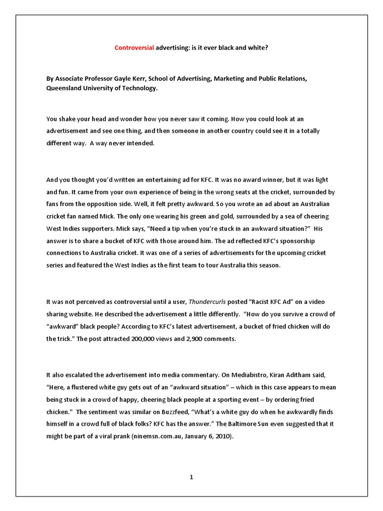 421 KFC Controversial Ad | PDF | Racism | Discrimination & Race Relations