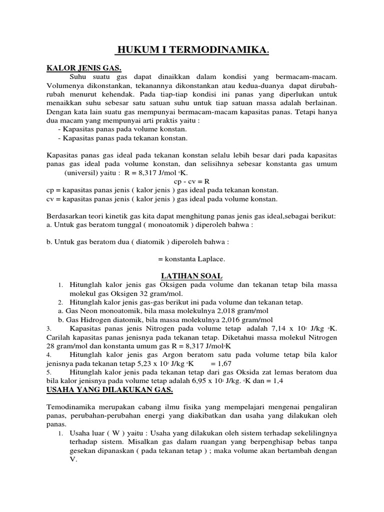 Hukum I Termodinamika | PDF