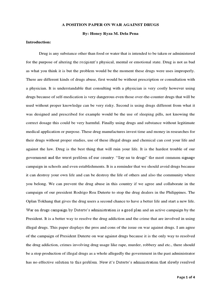 A Position Paper on War against Drugs | Rodrigo Duterte | Substance Abuse