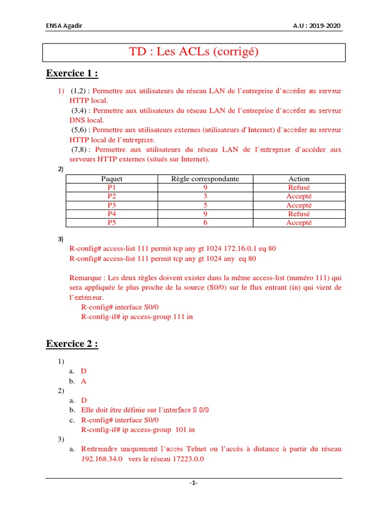 Corrig Du TD ACLs | PDF | Protocole de contrôle de transmission | Protocoles Internet