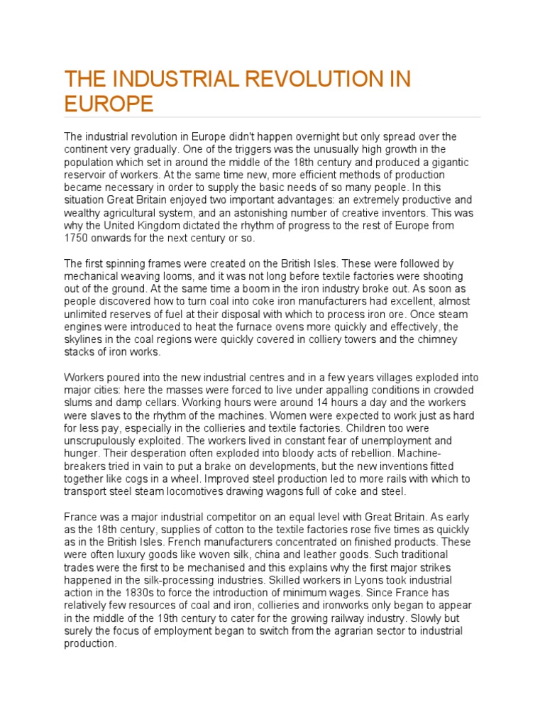 Industrial Revolution in Europe Overview | PDF | Industrial Revolution ...
