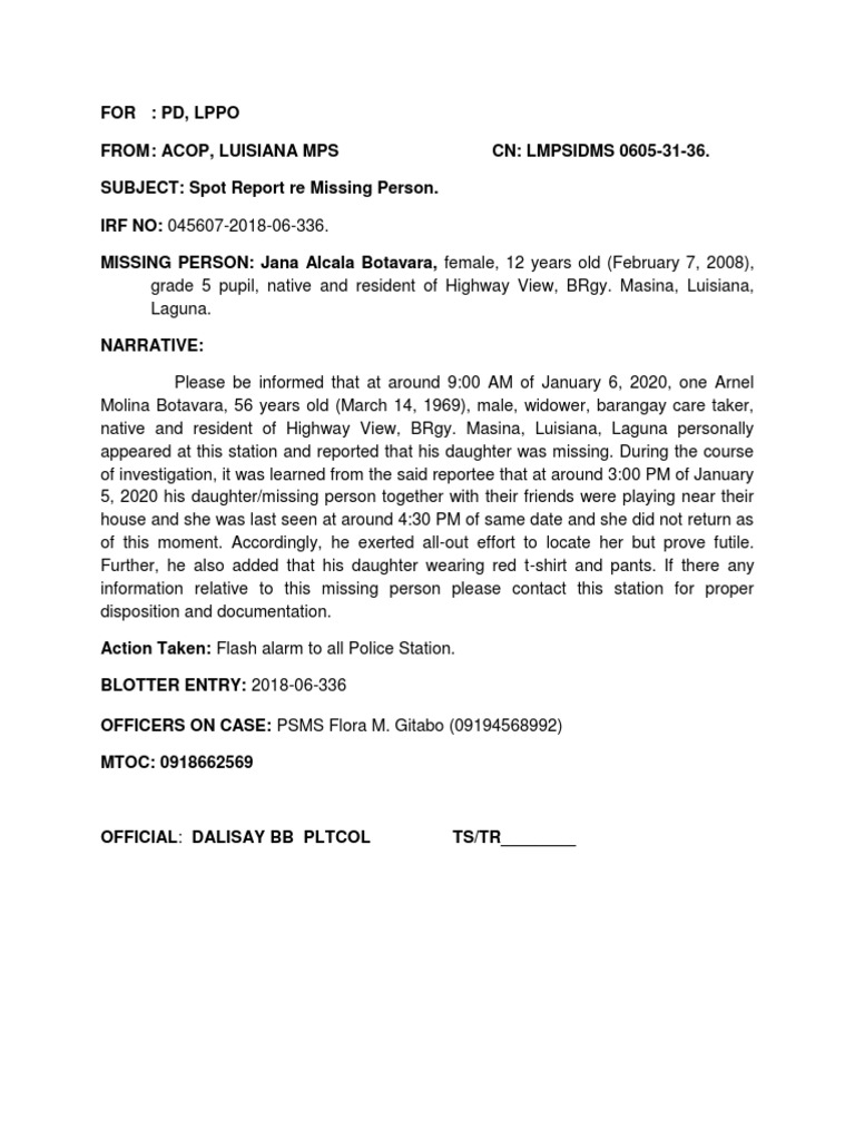 Spot Report Missing Person | PDF