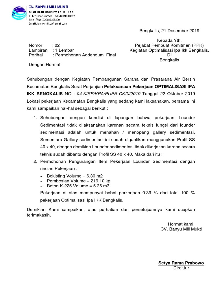 Contoh Permohonan Addendum Kontrak | PDF | Sains & Matematika