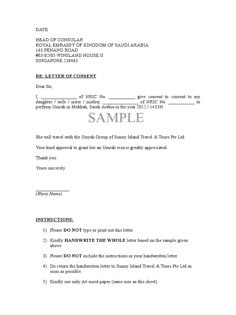 Consent Letter Samples Umrah | PDF